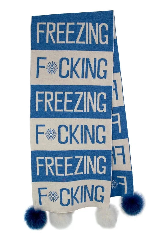 F*cking Freezing Knitted Scarf [Ivory/Sky Blue-SCIM25] Ooh La La MN ...