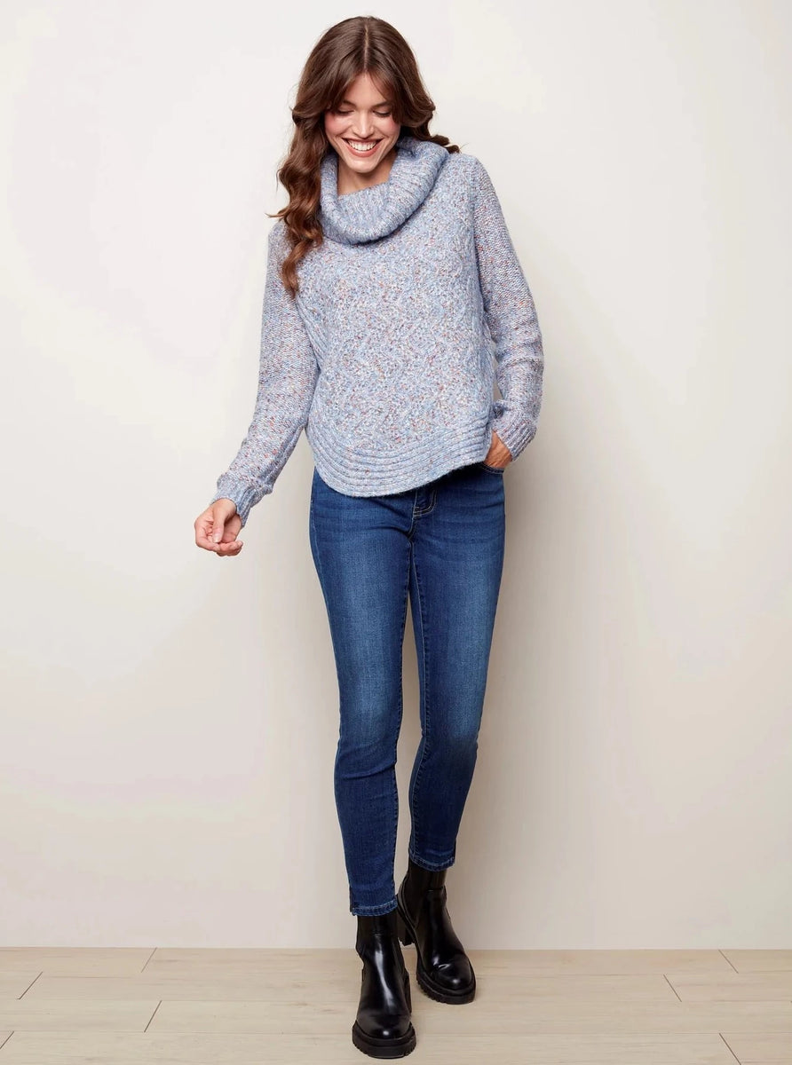 Cowl Neck Round Hem Sweater with Geometric Pattern [Lilac-C2316R] – Ooh ...